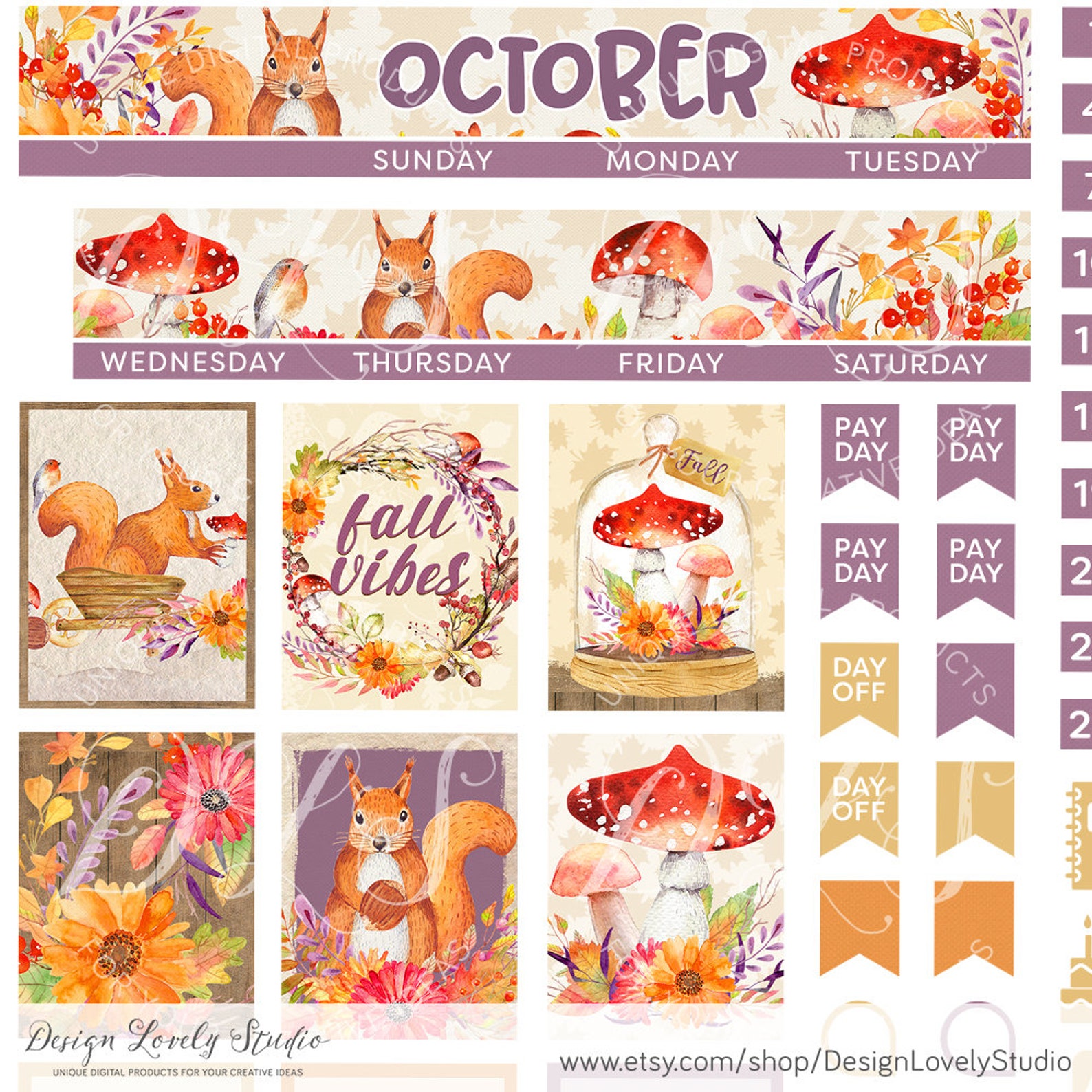 Printable OCTOBER Monthly Stickers Kit Mini Happy Planner - Etsy
