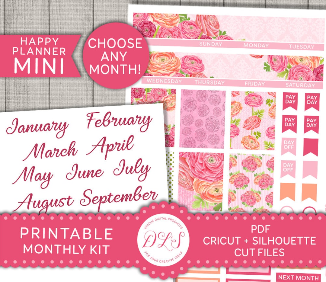 Mini Happy Planner Monthly Stickers Kit, Printable Monthly Planner ...