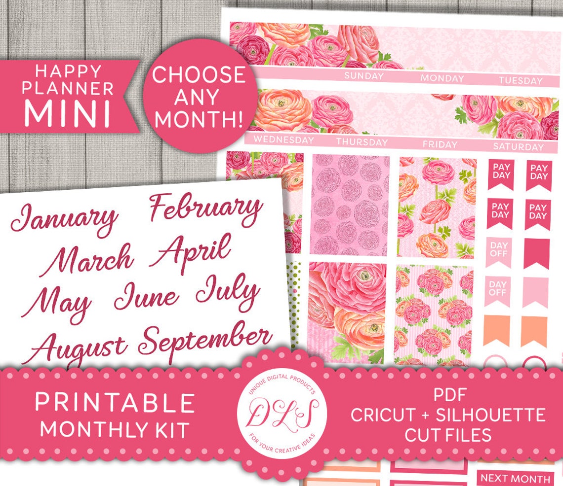Mini Happy Planner Monthly Stickers Kit Printable Monthly - Etsy