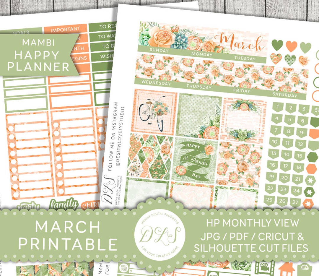 Happy Planner March Monthly Kit, Mambi March Stickers, Monthly Planner ...