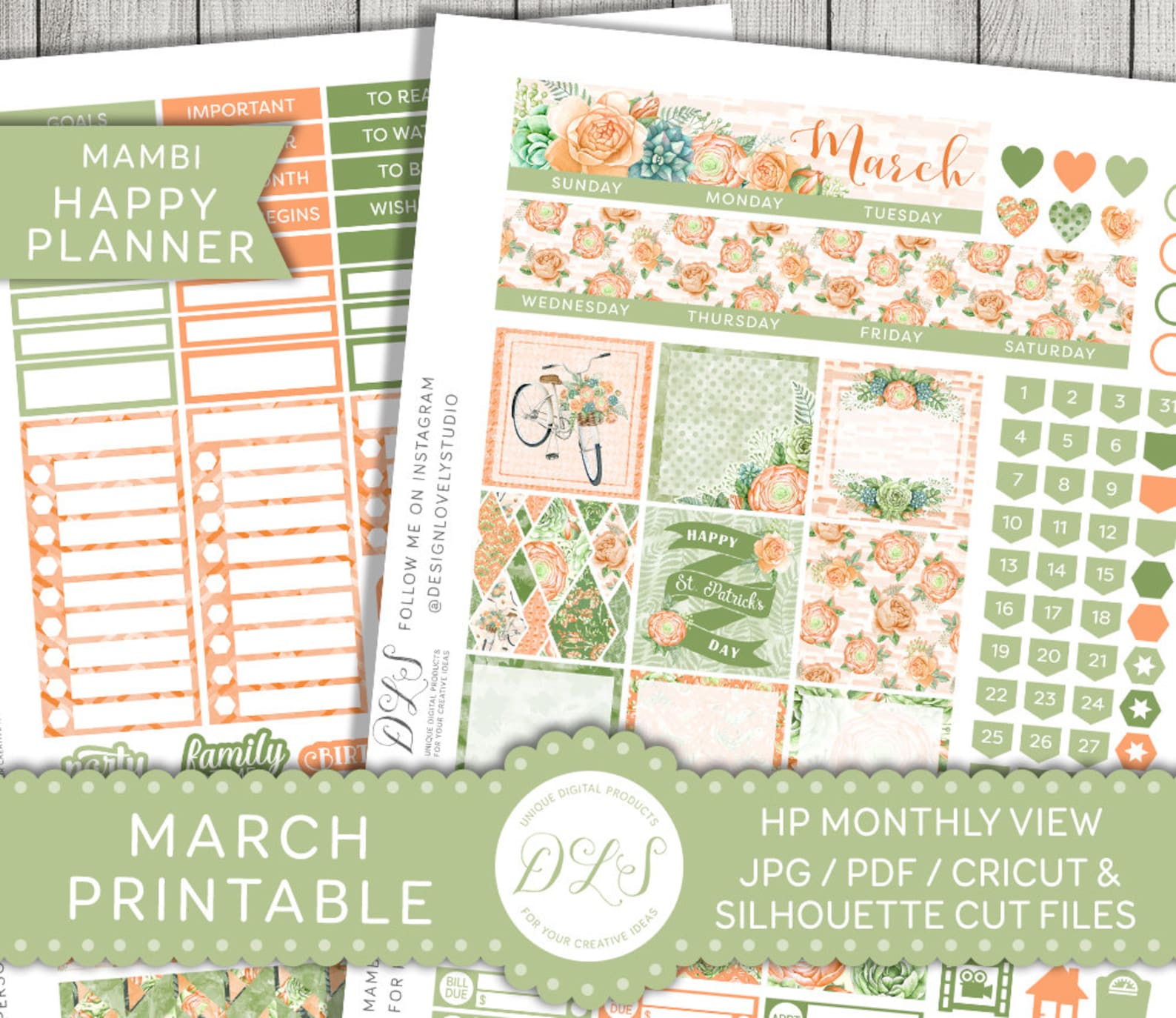 Happy Planner March Monthly Kit, Mambi March Stickers, Monthly Planner ...