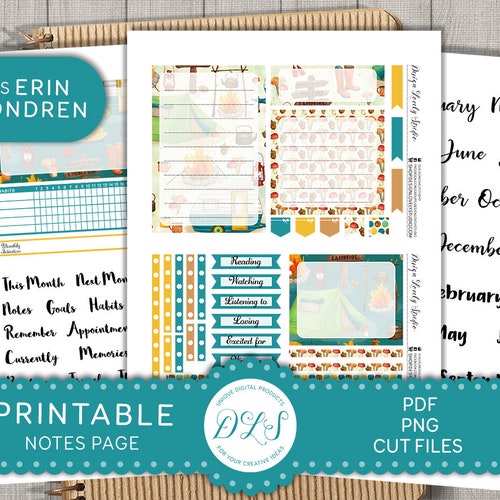 Printable NOTES PAGE Stickers for Erin Condren Life Planner - Etsy