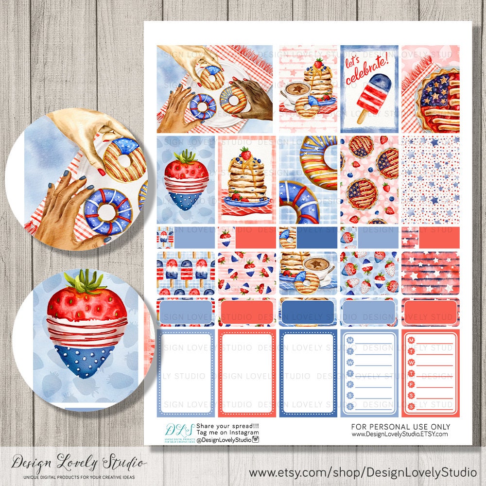 Printable 4TH OF JULY Planner Stickers Kit, July Weekly Kit, Happy ...