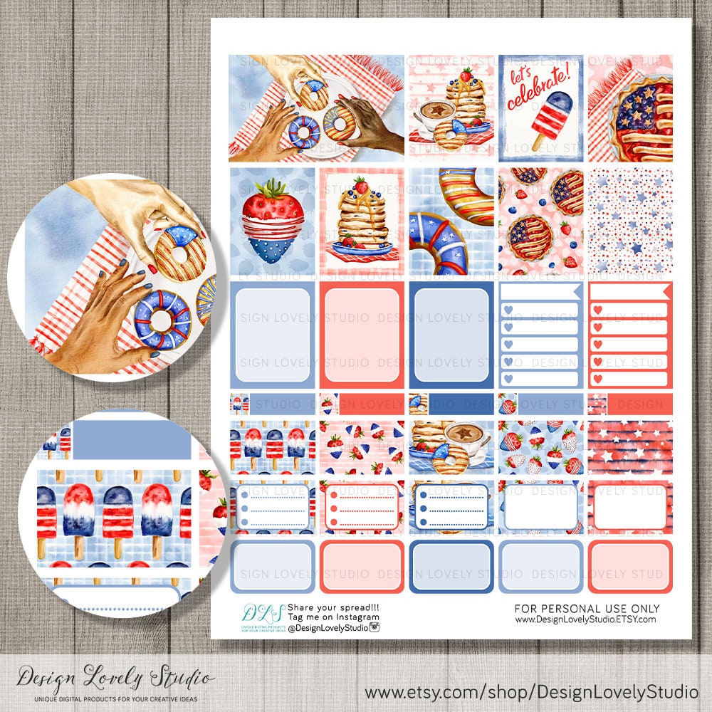 Printable 4TH OF JULY Weekly Sticker Kit July Weekly Planner - Etsy
