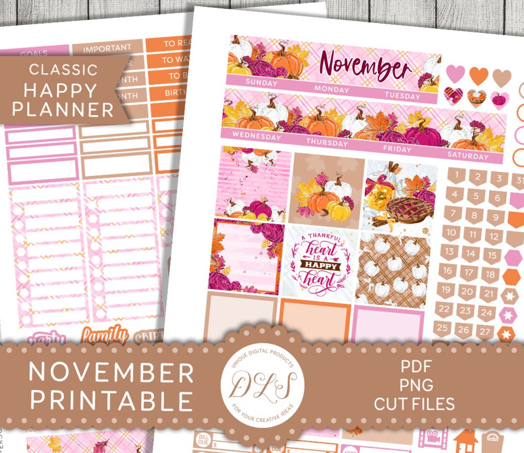 NOVEMBER Planner Stickers, Printable Happy Planner Stickers ...