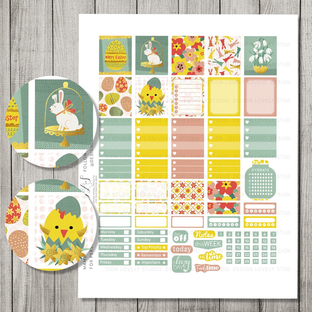 Easter Mini Happy Planner, Easter Weekly Kit, Mambi Easter Stickers ...