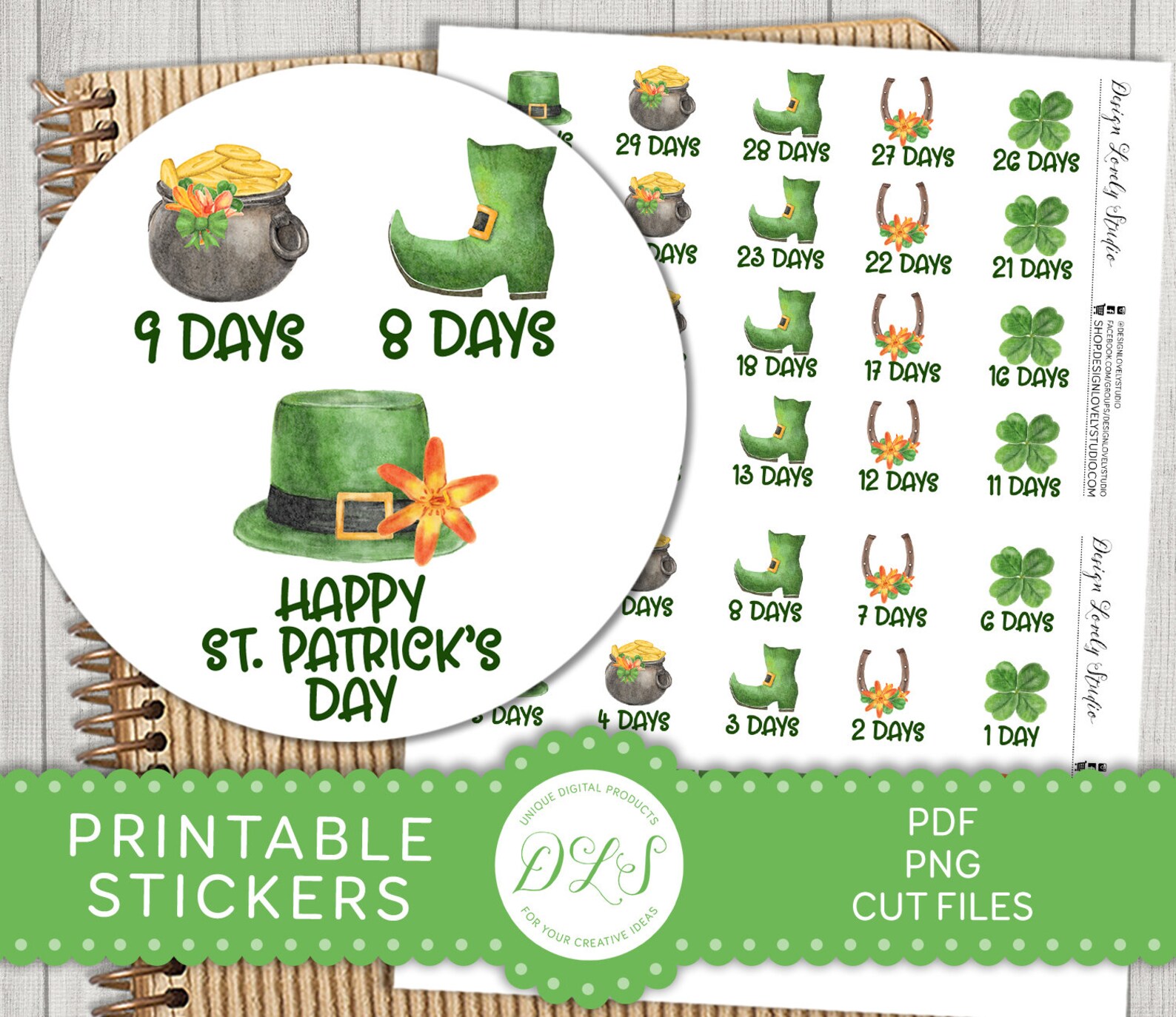 ST PATRICK'S DAY Countdown Planner Stickers, Printable St Patrick's Day ...