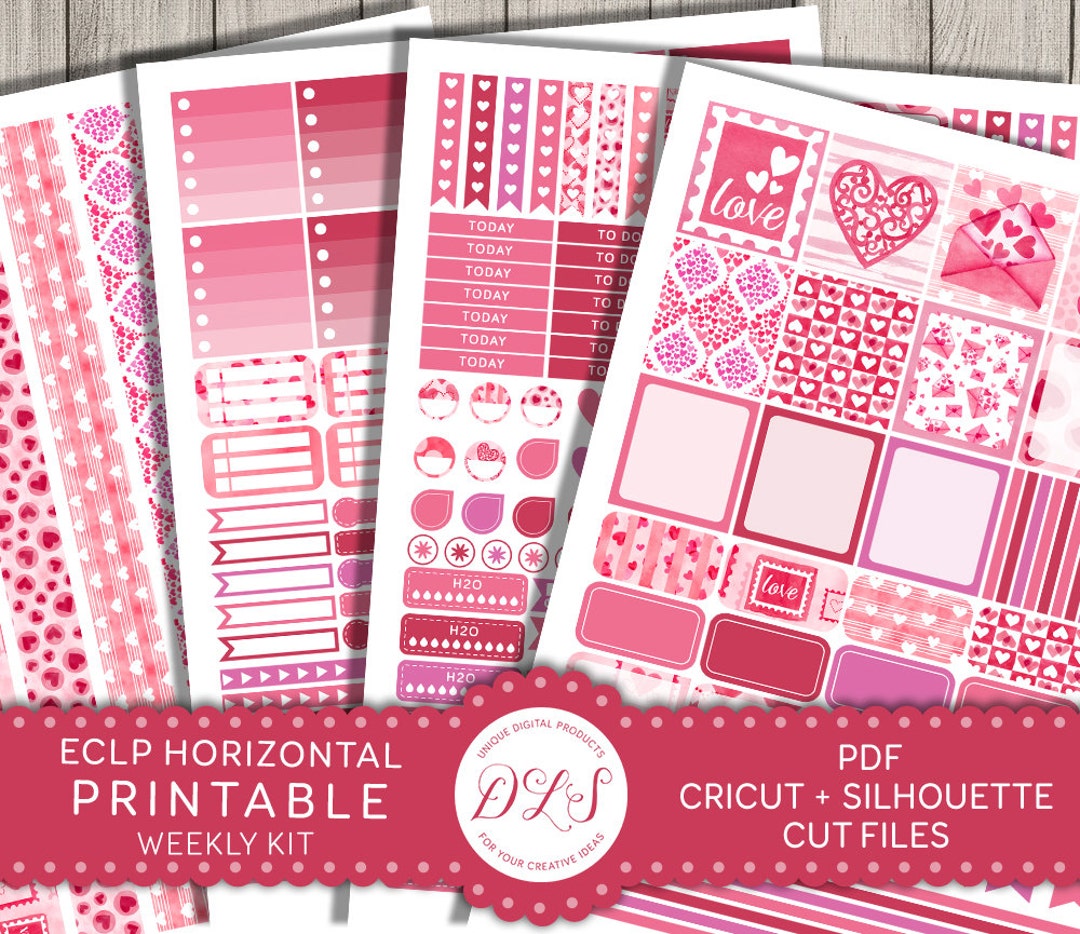 ECLP Horizontal Stickers, Valentine Planner Stickers, February Planner ...