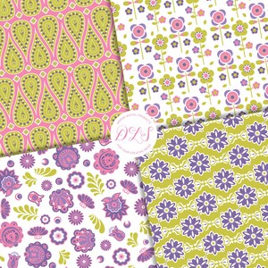 Bright Floral Digital Paper, Colorful Floral Patterns, Flower Scrapbook ...