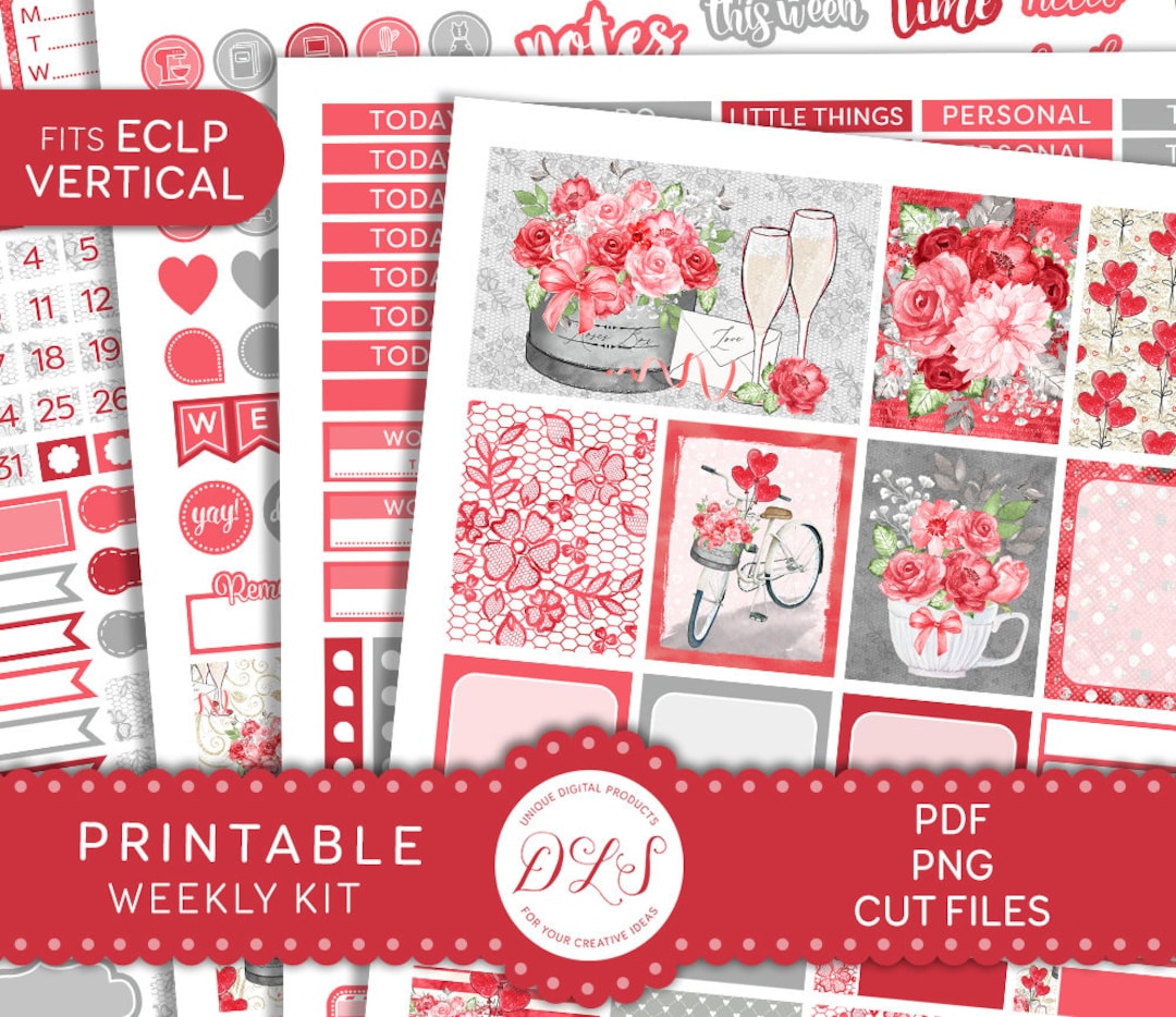 Valentine's Day Planner Stickers Kit, Valentines Day Planner Printable ...