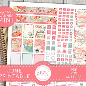 JUNE Monthly Planner Stickers, Printable Planner Stickers, Mini Happy ...
