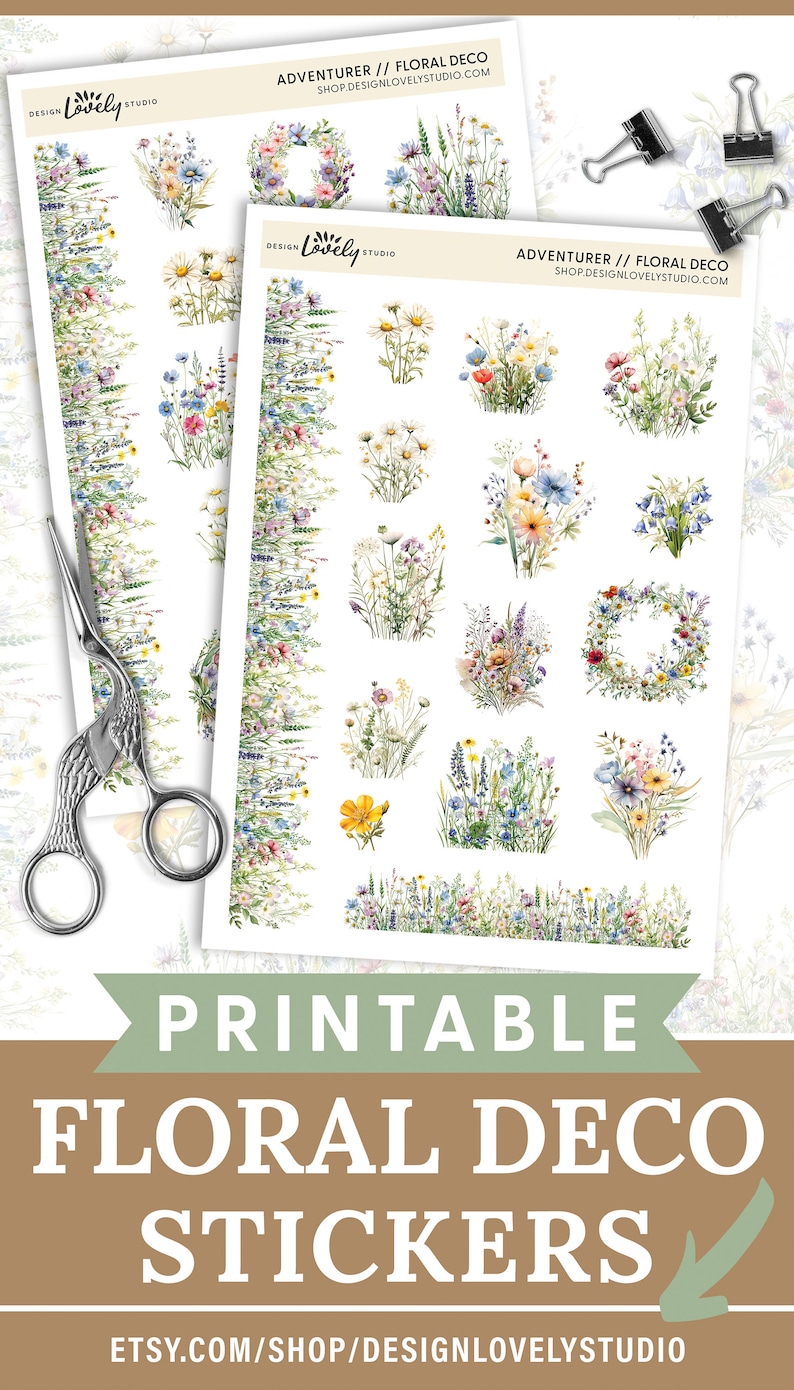 Floral Journaling Stickers, Floral Deco Stickers, Planner Stickers ...