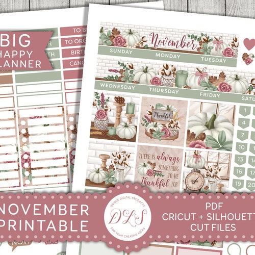 Printable NOVEMBER Monthly Stickers Kit Big Happy Planner - Etsy