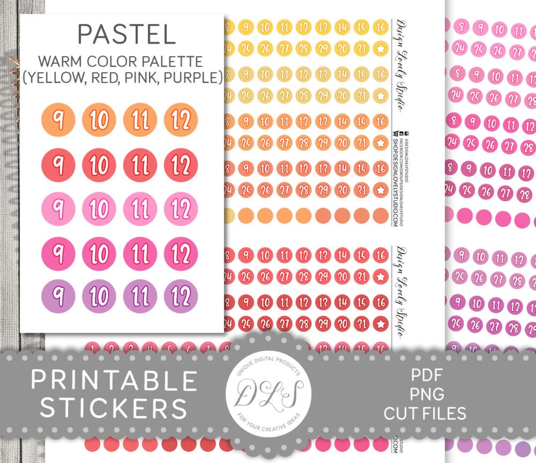 Printable DATE DOT Planner Stickers, Printable Date Cover Stickers ...