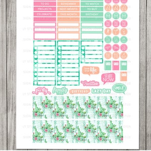 Printable CACTUS Monthly Planner Stickers, Classic Happy Planner ...