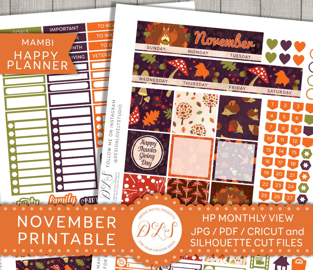 NOVEMBER Happy Planner, November Monthly Kit, Mambi November, November ...
