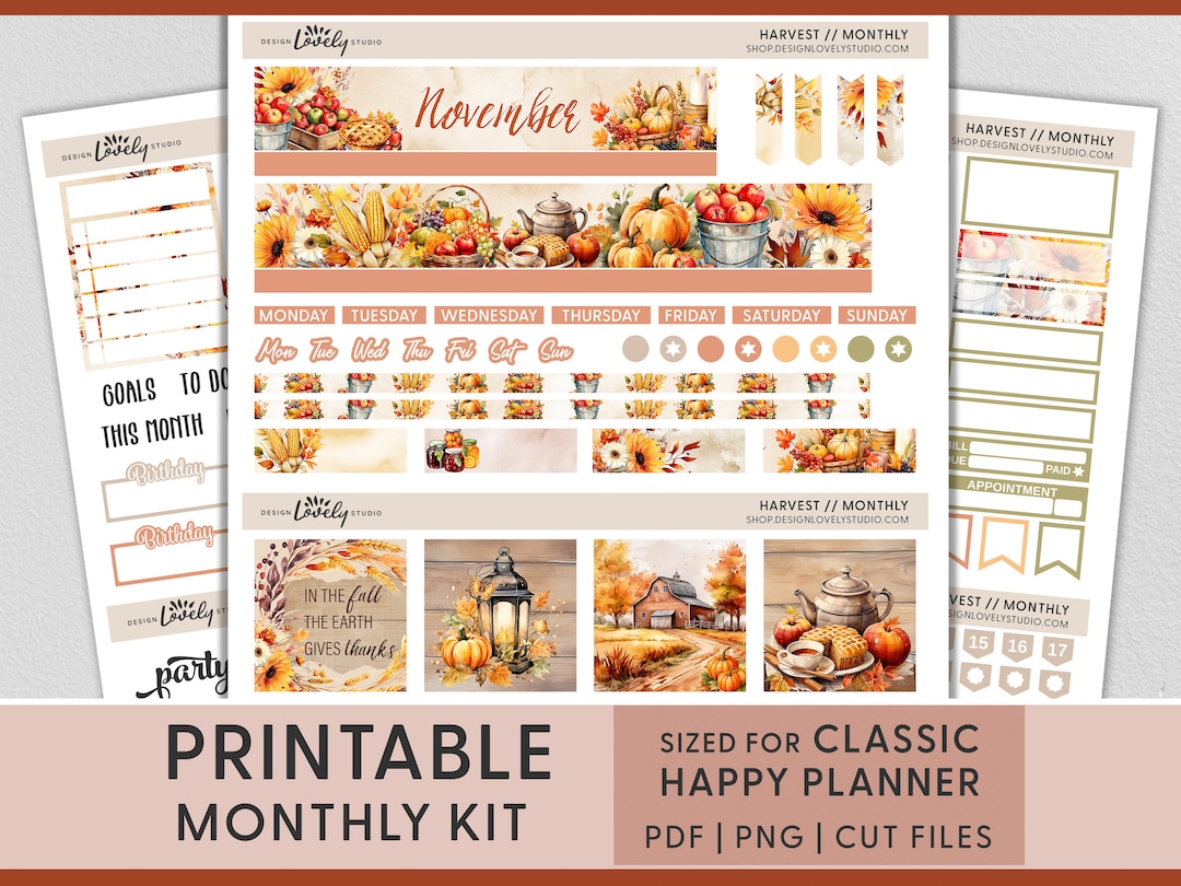 November Monthly Sticker Kit, November Planner Stickers, Fall Stickers ...