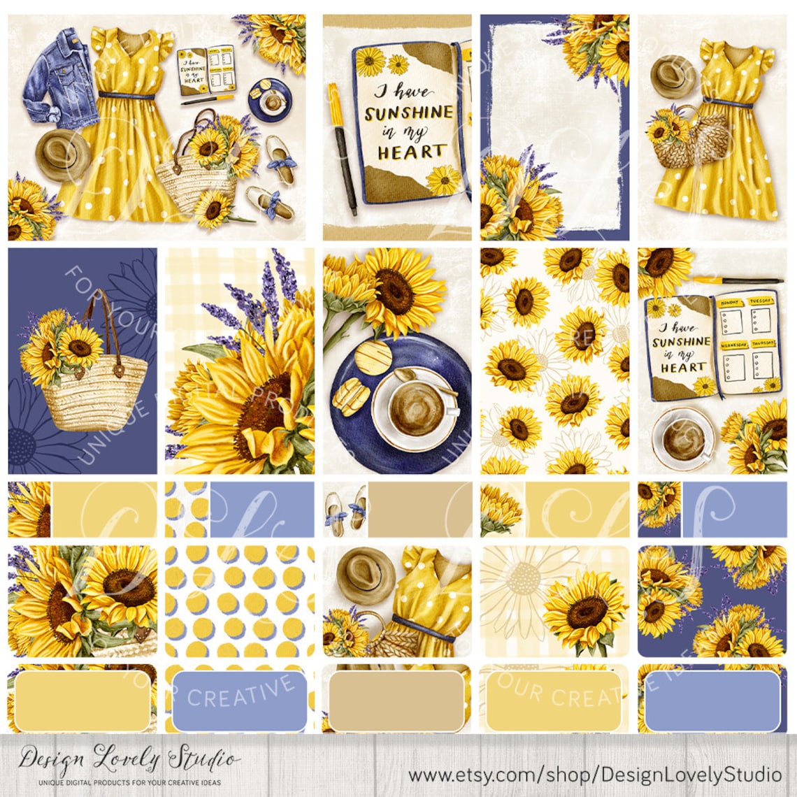 SUNFLOWER Planner Stickers, Happy Planner Weekly Stickers Kit, Floral ...