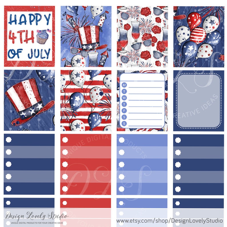 Printable 4th of July Planner Stickers Kit Independence Day | Etsy