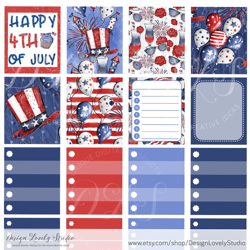 Printable 4th of July Planner Stickers Kit, Independence Day Planner ...