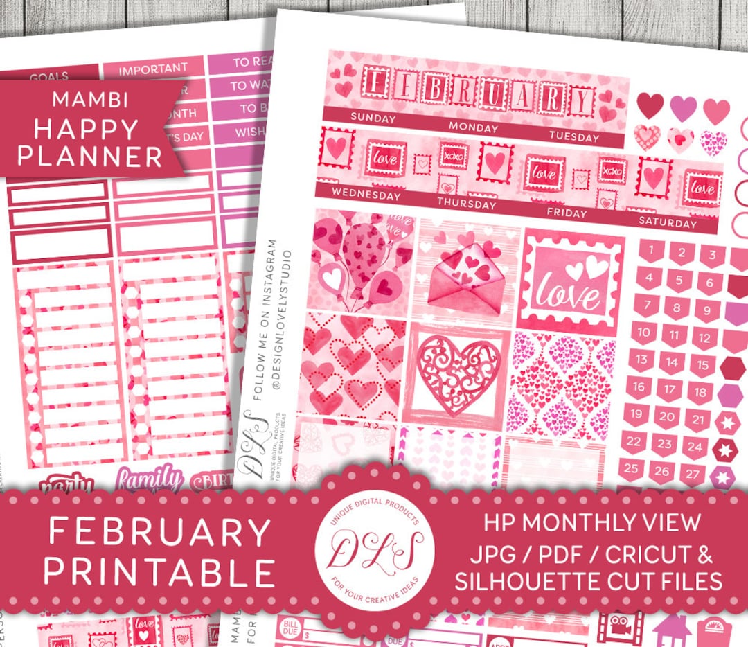 Printable FEBRUARY Planner Stickers, Happy Planner February Monthly Kit ...