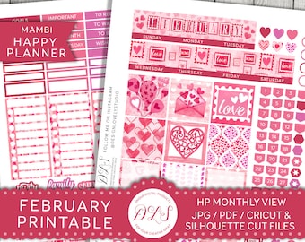 Printable FEBRUARY Planner Stickers Kit Happy Planner | Etsy