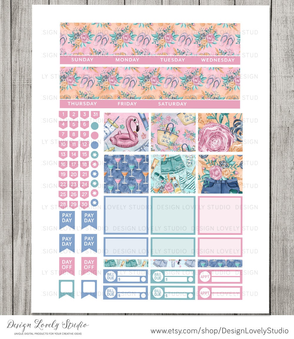 PRINTABLE Monthly Planner Stickers Beach Planner Stickers | Etsy