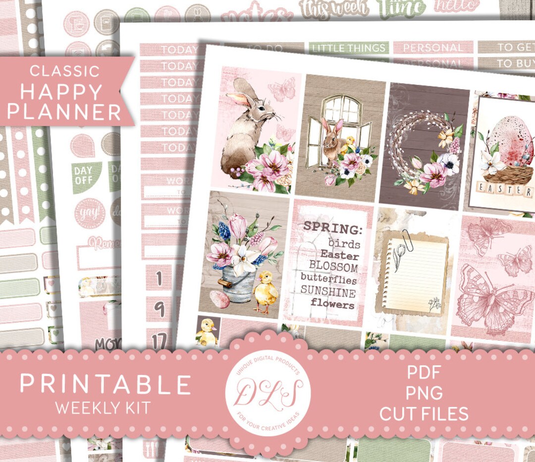 Happy Planner Printable Weekly Kit, Easter Planner Stickers, Spring ...