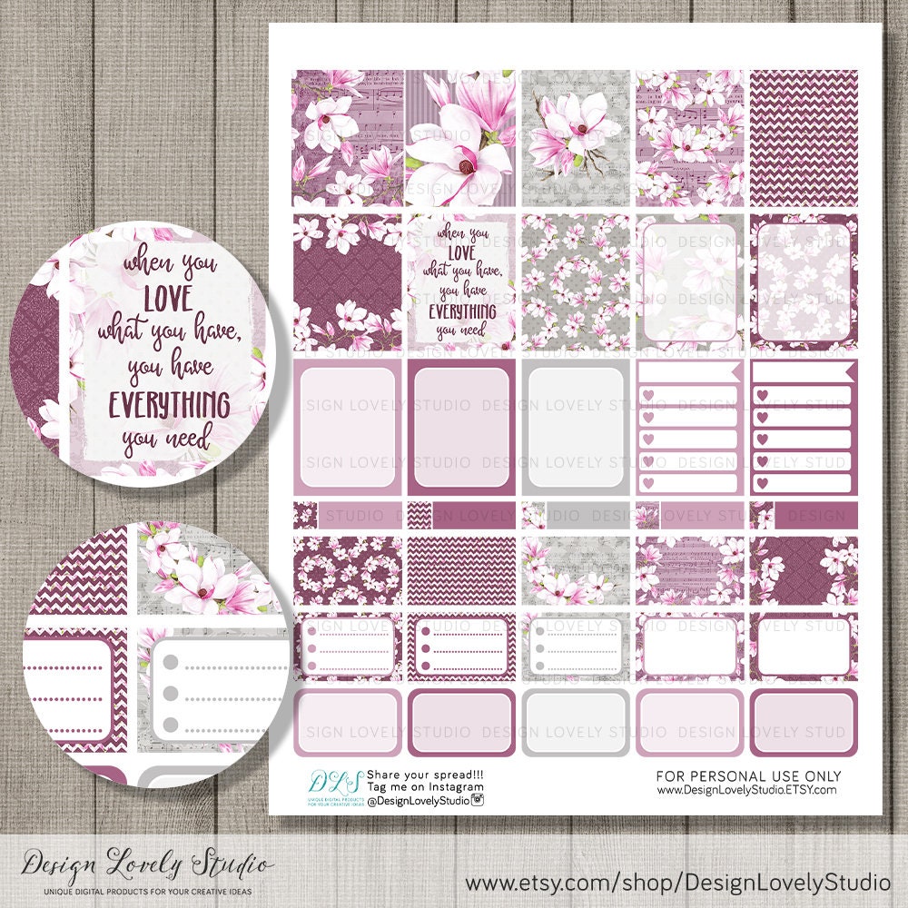 Printable Weekly Stickers Kit, Fits Erin Condren Life Planner, Floral ...