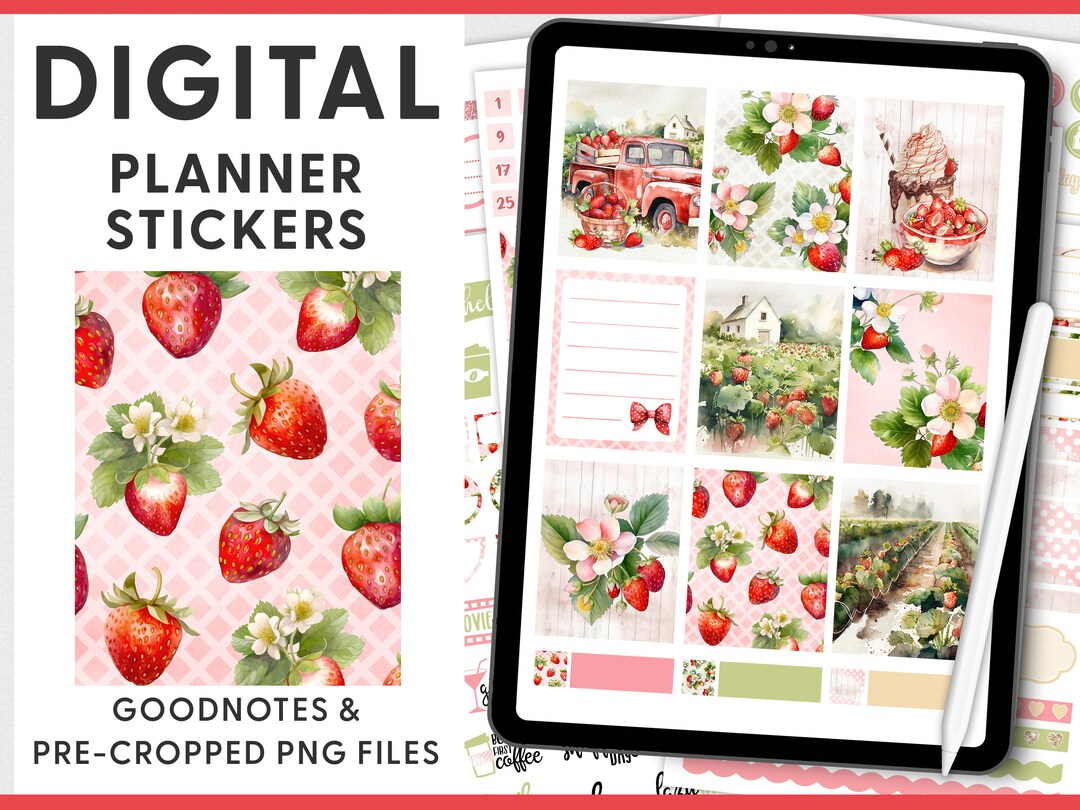 Strawberry Digital Planner Stickers, Goodnotes Stickers, Summer Planner ...