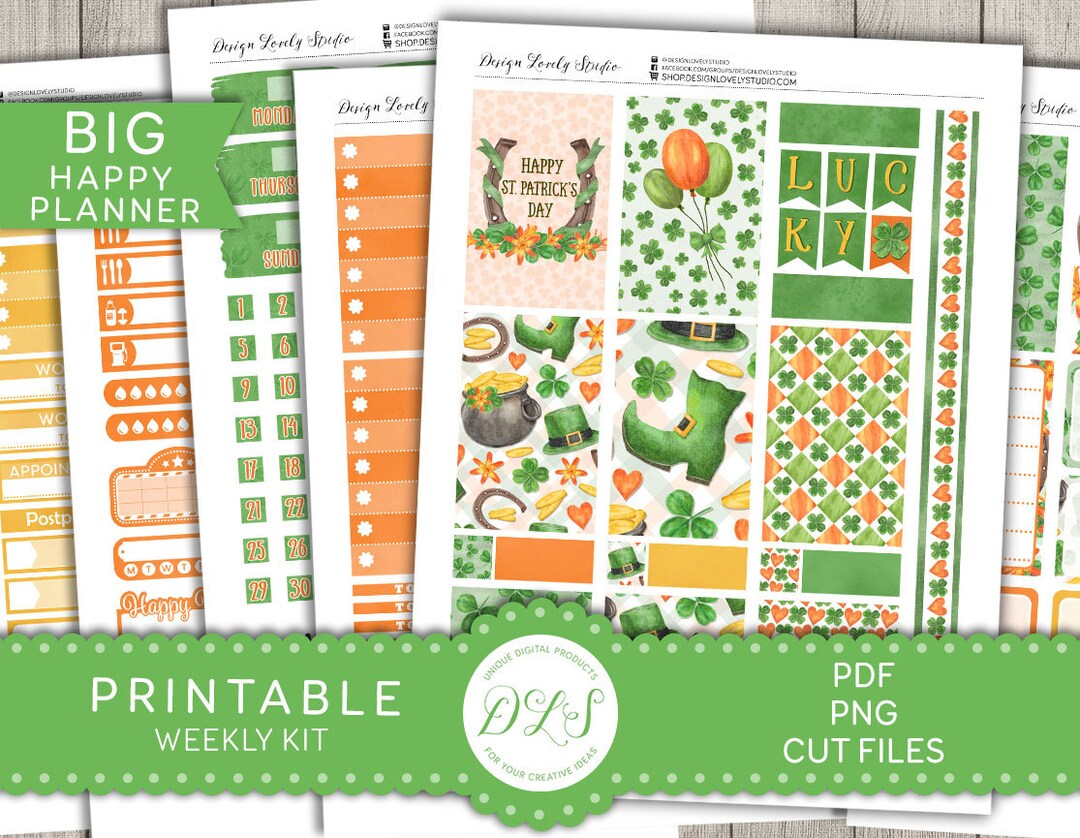 Printable St Patricks Day Planner Stickers Kit, Big Happy Planner March ...