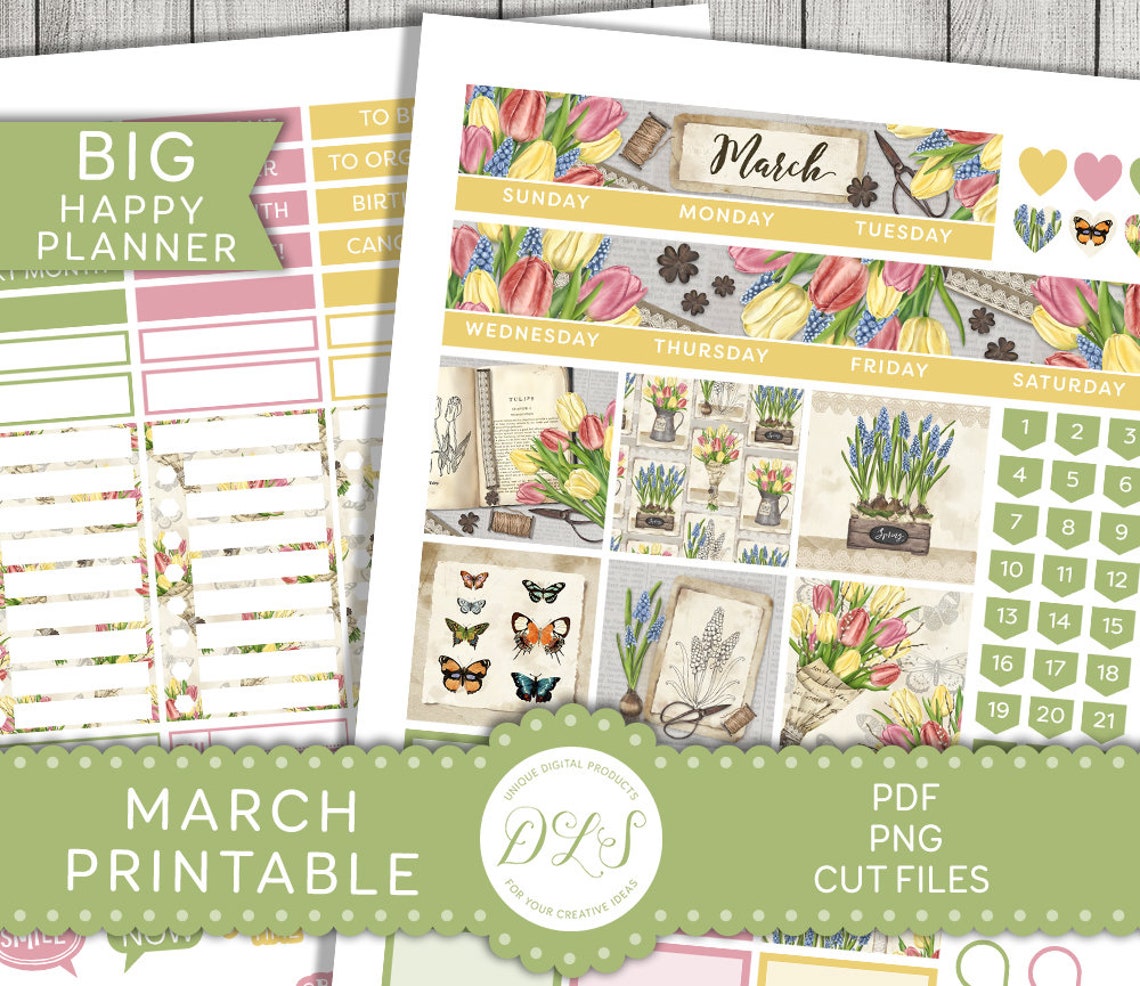 Big Happy Planner March Stickers Kit March Monthly Printable | Etsy