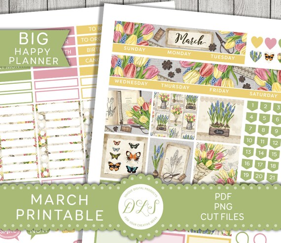 Big Happy Planner March Stickers Kit March Monthly Printable - Etsy