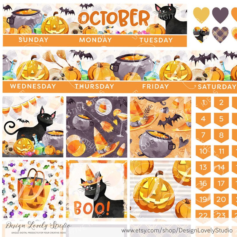 Printable OCTOBER Monthly Stickers Kit, Big Happy Planner October ...