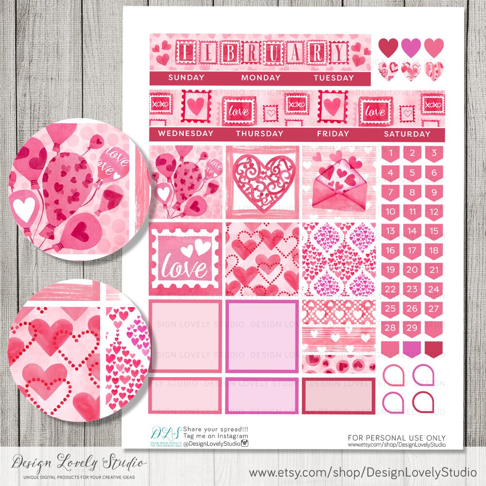 Big Happy Planner February Stickers Kit Printable February | Etsy