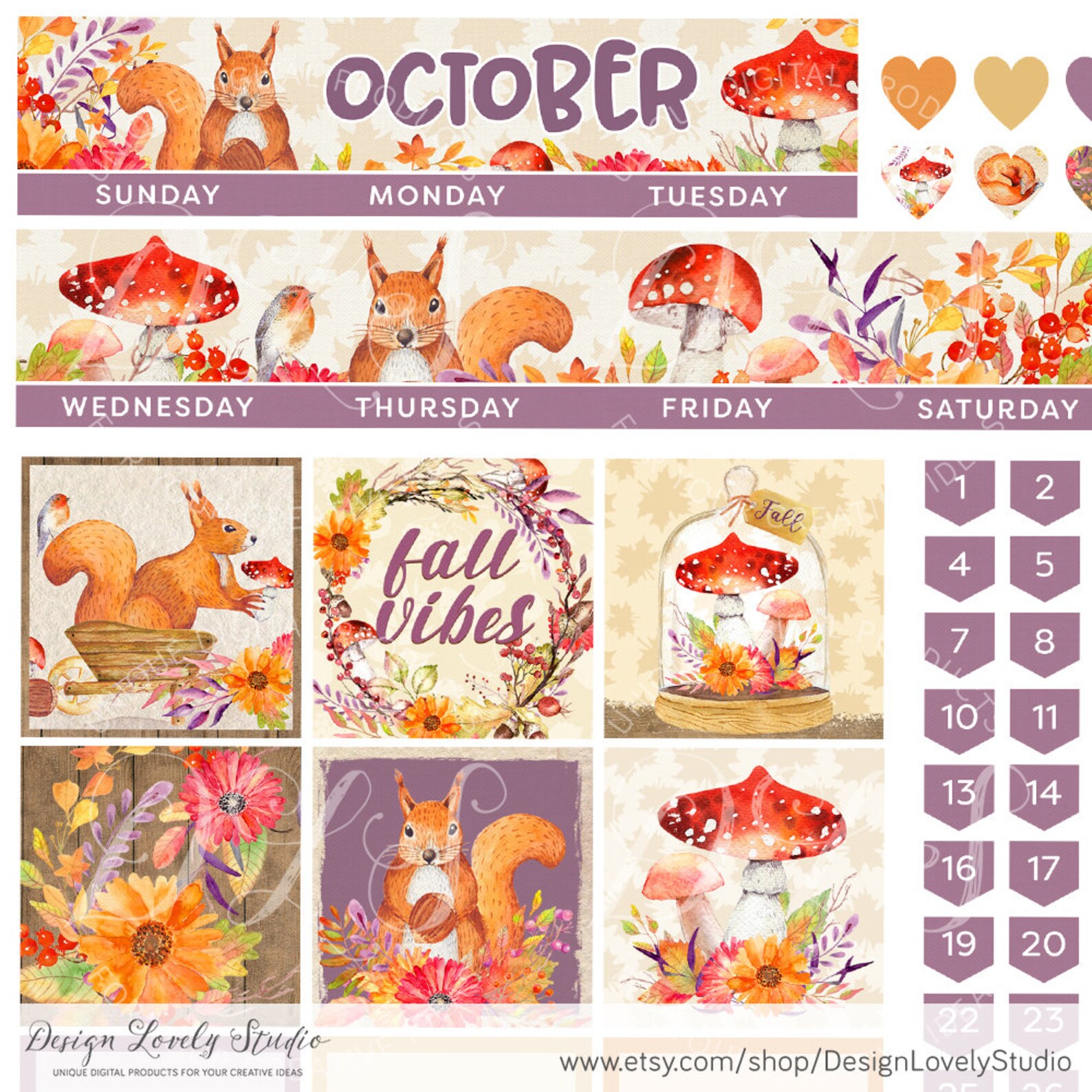 Printable OCTOBER Monthly Stickers Kit Happy Planner October | Etsy