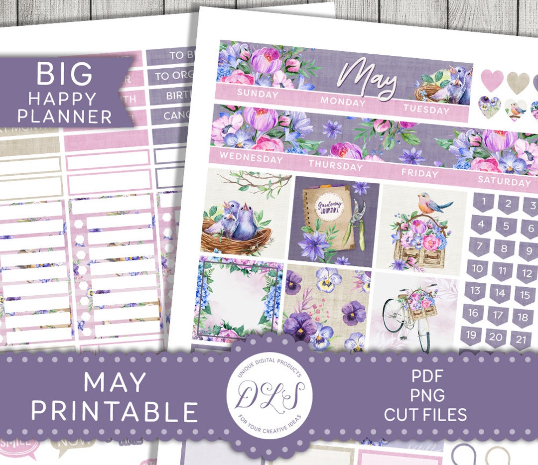 MAY Monthly Stickers Kit, Big Happy Planner Printable Stickers, May ...