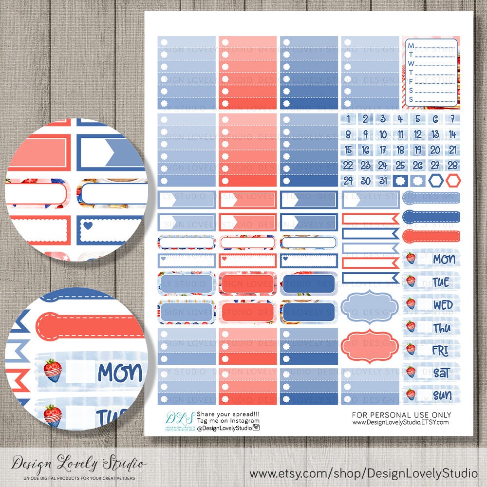 Printable 4TH OF JULY Weekly Sticker Kit July Weekly Planner - Etsy