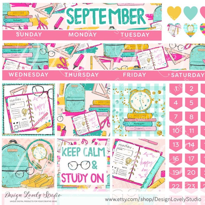 BACK TO SCHOOL Planner Stickers Printable September Monthly | Etsy