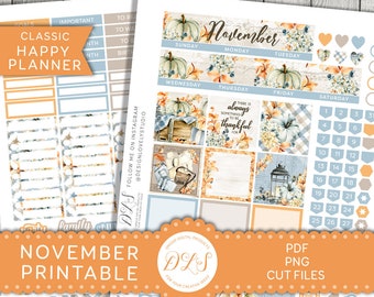 Printable NOVEMBER Monthly Stickers Kit Happy Planner Monthly - Etsy