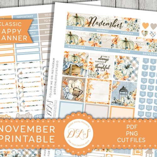 Printable NOVEMBER Monthly Stickers Kit Happy Planner Monthly - Etsy