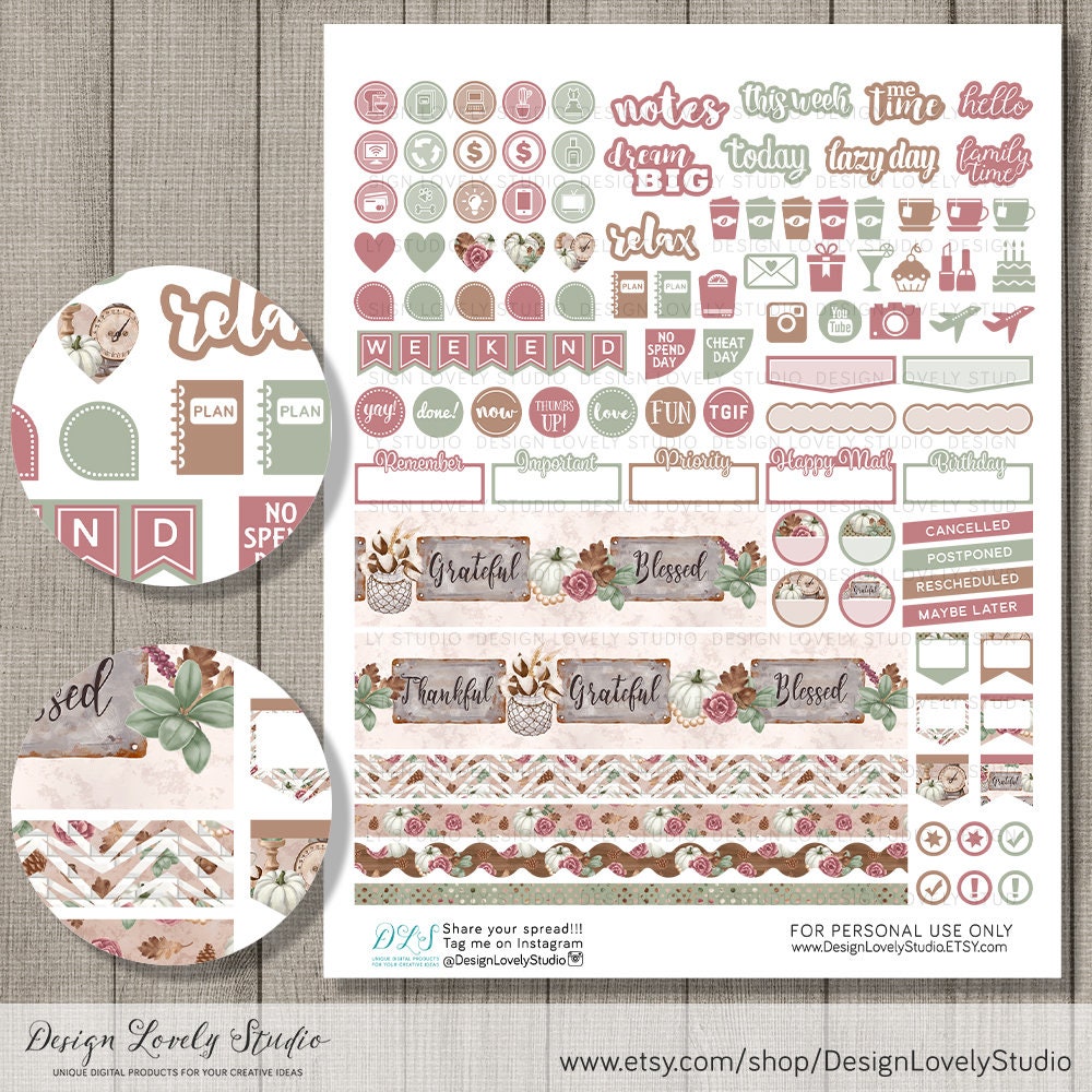 Printable Thanksgiving Planner Stickers Kit, November Weekly Planner ...