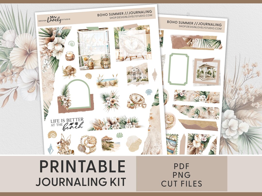 Boho Summer Journaling Stickers – Printable Planner Stickers for Bullet ...
