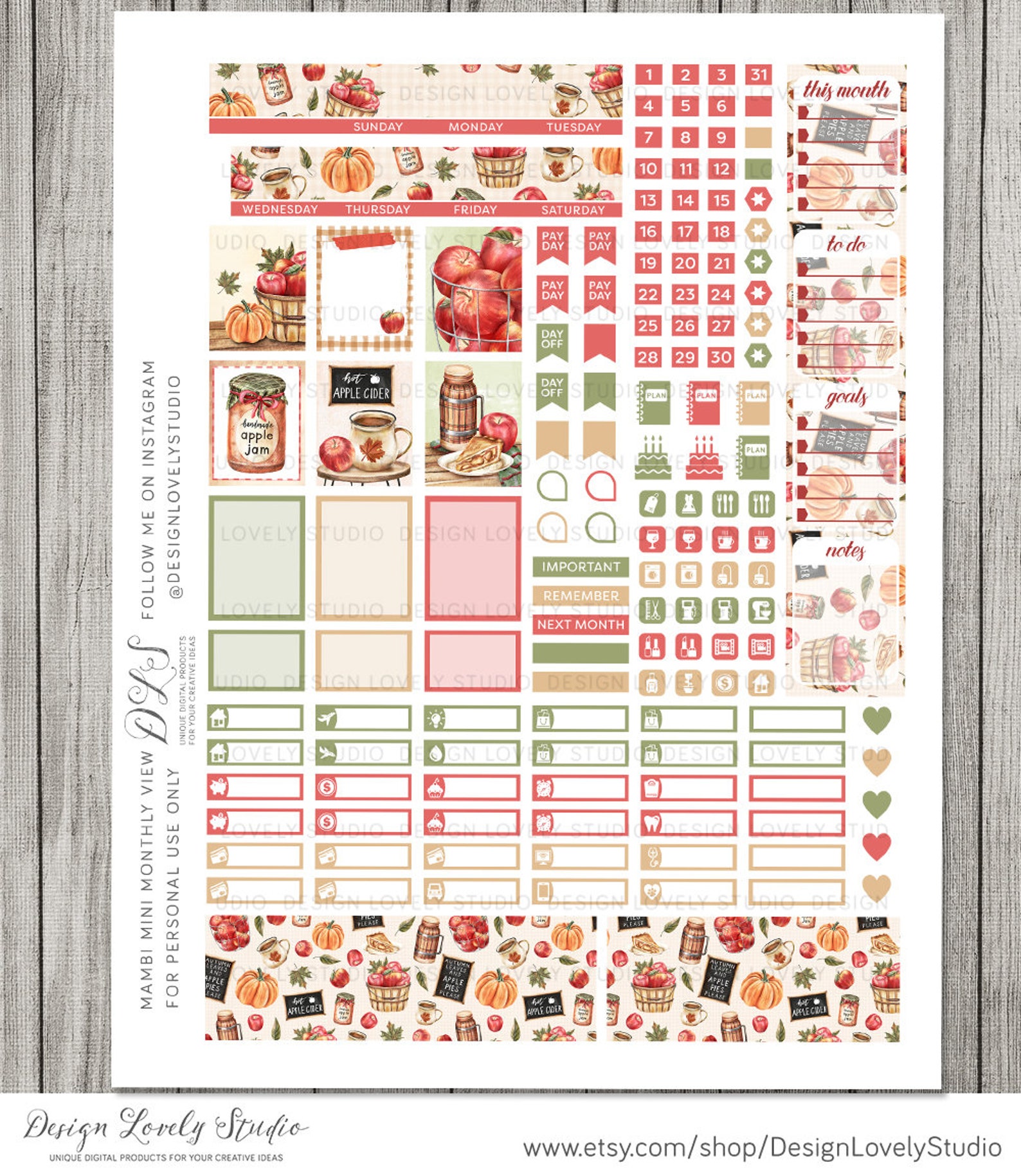 PRINTABLE October Planner Stickers Mini Happy Planner Apple | Etsy