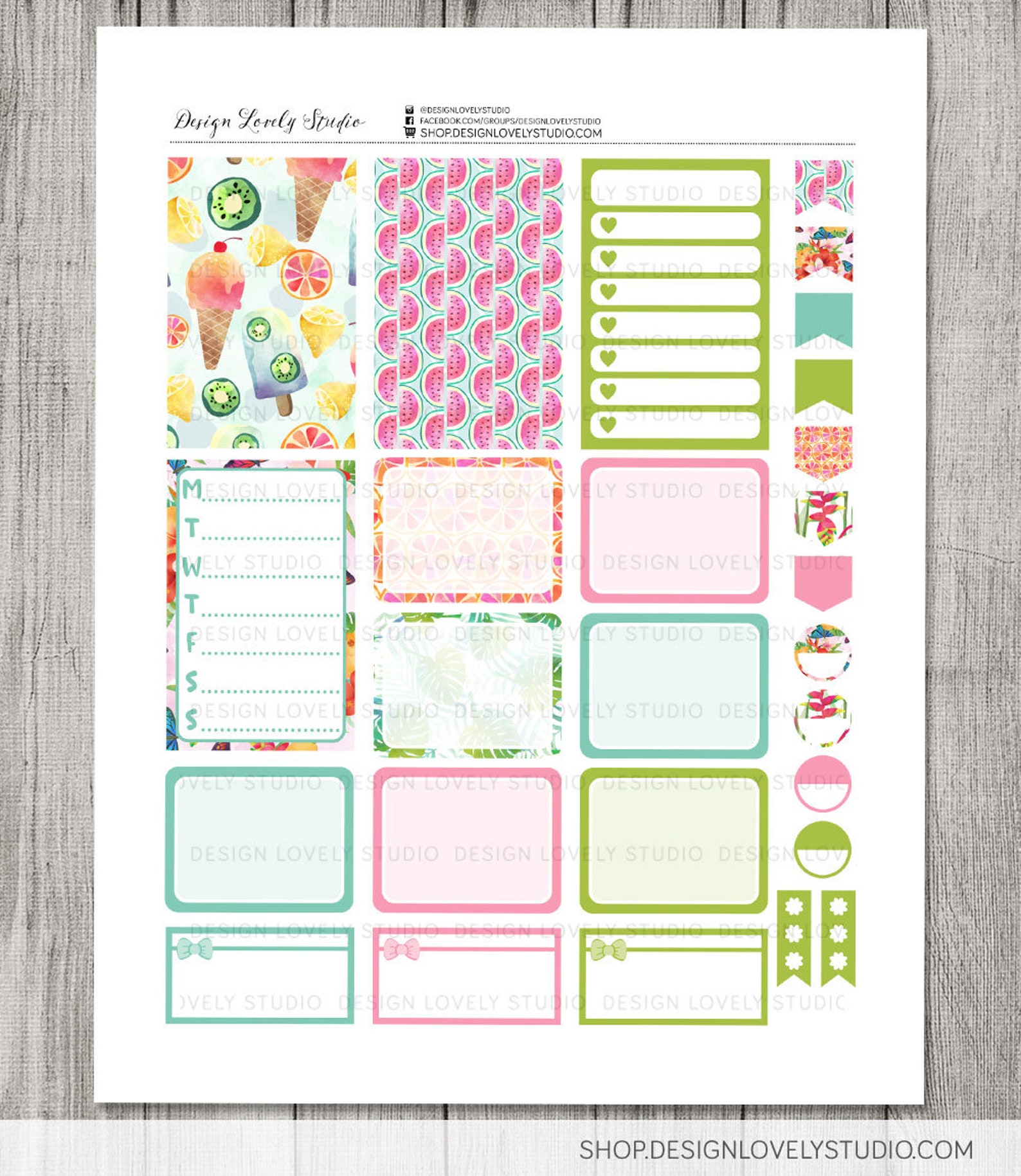 Tropical Summer Planner Stickers Kit PRINTABLE Big Happy - Etsy