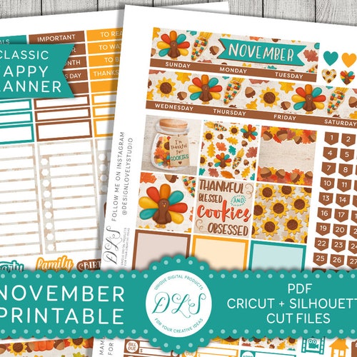 Printable NOVEMBER Monthly Stickers Kit Mini Happy Planner - Etsy