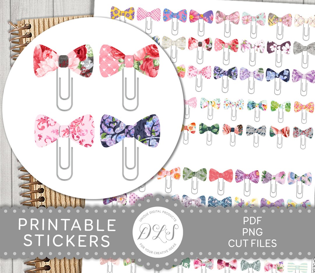 PRINTABLE Bow Paper Clip Stickers, Bow Paper Clip Stickers for Planner ...