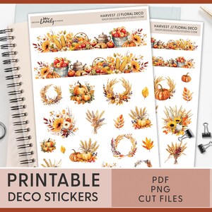 Autumn Printable Floral Deco Stickers, Fall Journaling Stickers ...