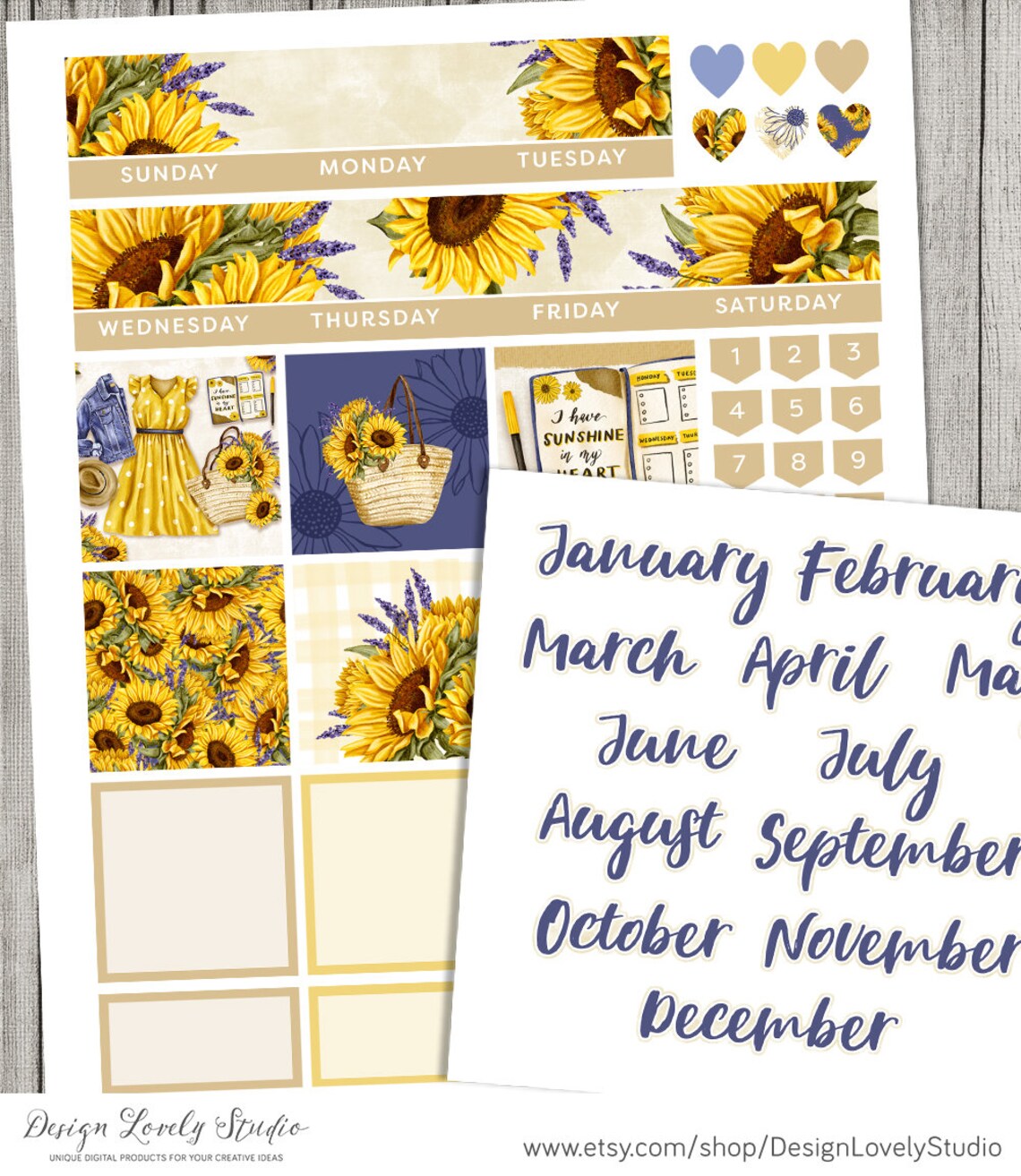 SUNFLOWERS Printable Planner Stickers Big Happy Planner | Etsy
