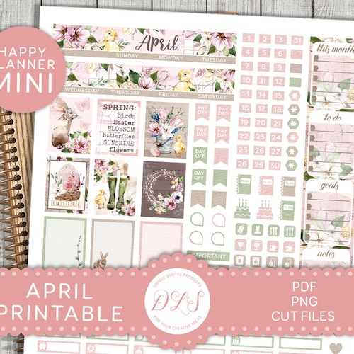 April Monthly Stickers Kit Big Happy Planner Printable - Etsy